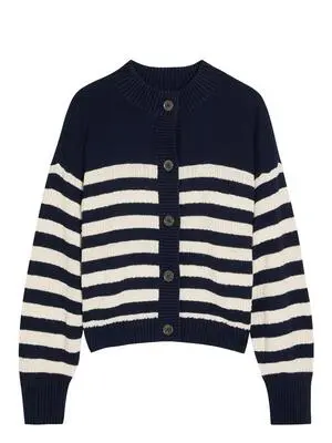 FRAME FRAME Striped Cotton Cardigan With Mock Neck Navy