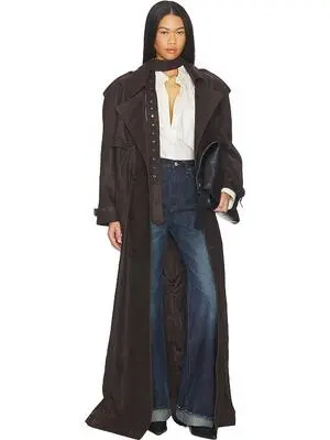 MANOKHI Mireia Leather Trench Coat - Brown