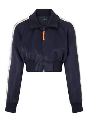 Etro Cropped Canvas-trimmed Satin-jersey Track Jacket Blue