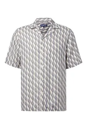 Frescobol Carioca Roberto Printed Linen Bowling Shirt - Blue