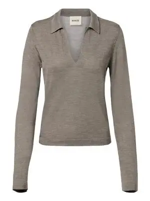 Khaite Khaite Mikel Silk Polo Sweater - Sterling Grey Grey