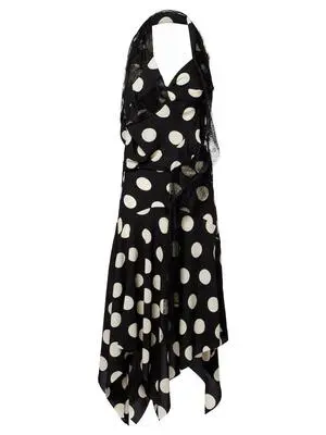 Junya Watanabe Lace-trimmed Polka-dot Midi Dress - Black