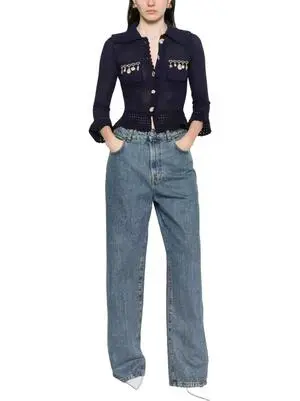 SELF-PORTRAIT Scalloped Trim Cardigan With Charm Embellishments - Blue