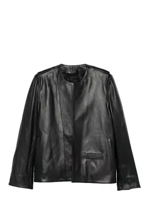 TOTEME Collarless Leather Pocket Jacket - Black