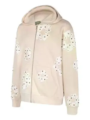 DENIM TEARS Rhinestone Cotton Wreath Zip Hoodie - Neutrals