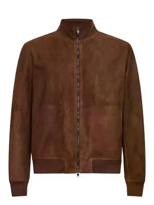 SALVATORE SANTORO Ribbed-collar Leather Bomber Jacket - Brown
