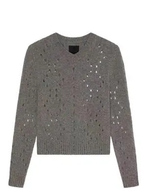 Givenchy V-neck Perforated Sweater - Grey