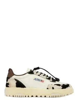 AUTRY Lace-up Sneakers With Cow Print Detail - Neutrals