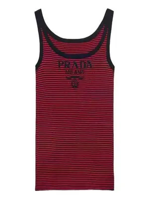 Prada Striped Ribbed Silk Tank Top - Red