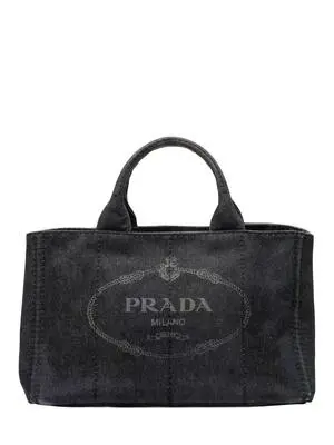Prada Denim Canapa Logo Satchel - Grey