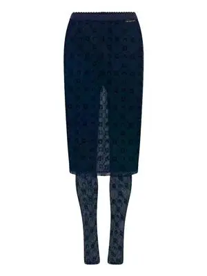 MARINE SERRE Monogram Mesh Trousers And Skirt Combination - Blue