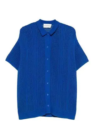 Eric Bompard Crochet Fishnet Stitch Buttoned Shirt - Blue