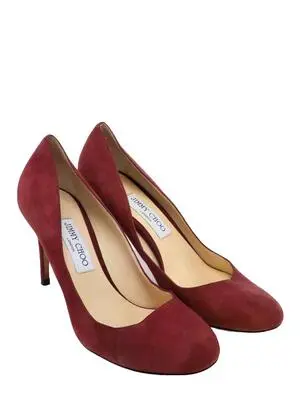 JIMMY CHOO Suede Almond Toe Stiletto Pumps - Red