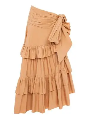 Chloé Long Ruffled Cotton Poplin Skirt - Reef Shell