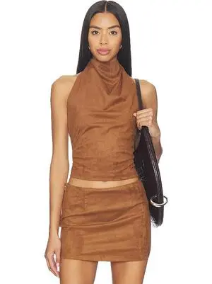 ALL THE WAYS Halterneck Draped Faux Suede Top - Brown
