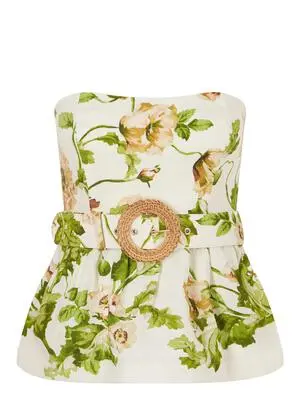 Cara Cara Tilda Strapless Belted Peplum Floral-print Linen Top - Multi