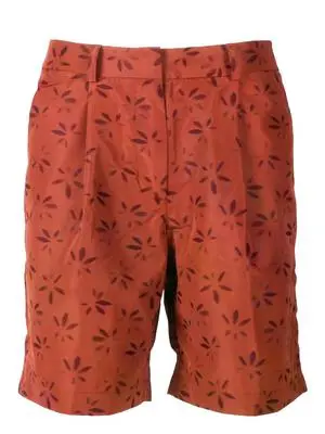 K-WAY Jacquard Floral Print Pleated Shorts - Red