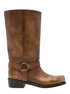 GOLDEN GOOSE High Biker Boots With Buckled Strap In Leather - Brown