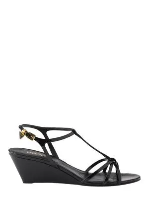 Prada Patent Leather Wedge Sandals - Black