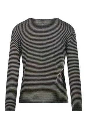 BEYOU Striped Round Neck Long Sleeve Sweater - Brown