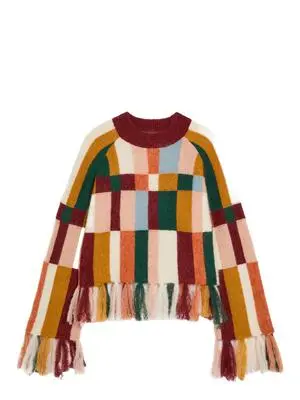 ALEMAIS Checked Mohair-blend Jumper With Tasseled Hem - Multicoloured
