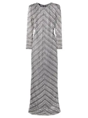 Naeem Khan Embellished Mesh Gown - Gray