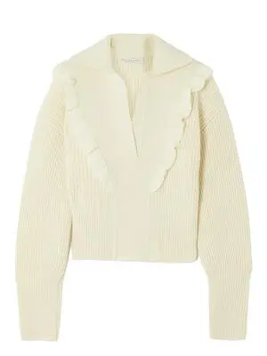 Philosophy Di Lorenzo Serafini Ruffled Ribbed Wool Sweater - Neutrals