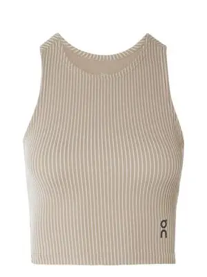 On All-day Cropped Striped Ribbed Stretch Recycled Tank - Neutrals