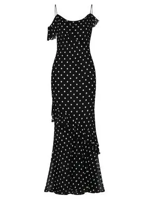 SELF-PORTRAIT Polka Dot Ruffled Maxi Dress - Black
