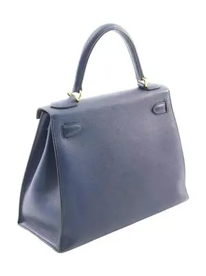 Hermès 2021 28 Kelly Grained Leather Tote Bag - Blue