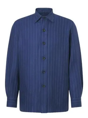 Rubinacci Striped Linen And Wool Shirt - Blue