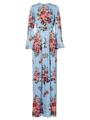 Dolce & Gabbana Floral Silk-blend Charmeuse Gown - Blue