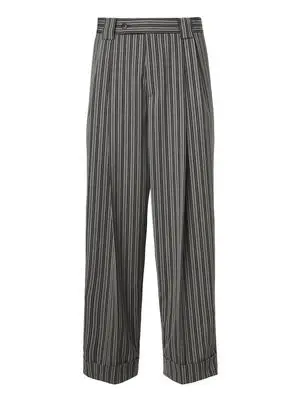 Versace Striped Virgin Wool Straight Pants - Black