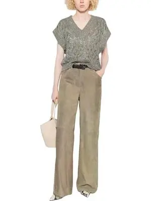 Brunello Cucinelli Panelled Leather Trousers - Neutrals