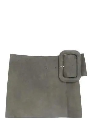 AMI Paris Goat Suede Leather Mini Skirt With Large Buckle Detail - Grey