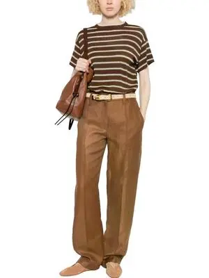 Brunello Cucinelli Striped Virgin Wool And Cashmere T-shirt - Brown