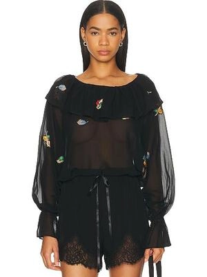 BODE Flower Toss Blouse - Black