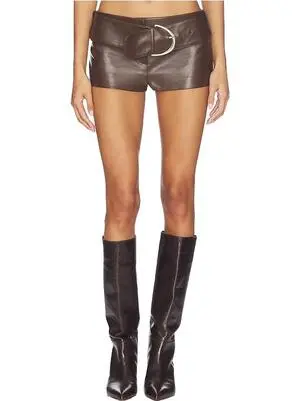 LAMARQUE X Revolve Belted Faux Leather Hot Shorts - Chocolate