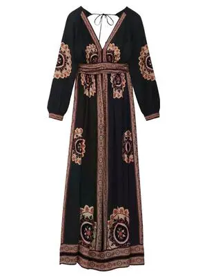 Ba&sh Vera V-neck Printed Maxi Dress - Black