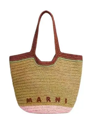 Marni Marni Raffia-Effect Logo Embroidered Shoulder Bag Neutrals
