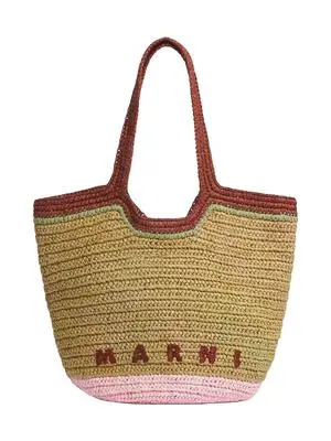 MARNI Marni Raffia-Effect Logo Embroidered Shoulder Bag