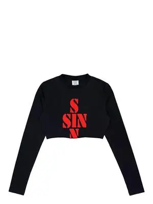 Vetements Long Sleeve Cropped T-shirt - Black