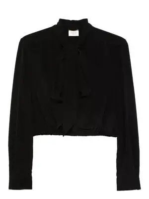 Saint Laurent Tie Detail Cropped Blouse - Black