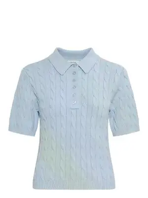 GESTUZ Cable Knit Polo Top - Blue