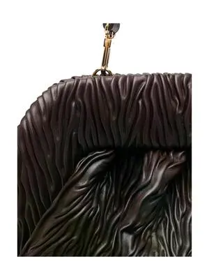 THEMOIRE Bios Gathered Leather Clutch Bag - Brown