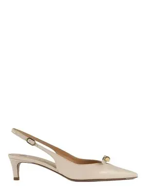 Roberto Festa White Leather Slingback Pumps With Buckle Detail - Neutrals