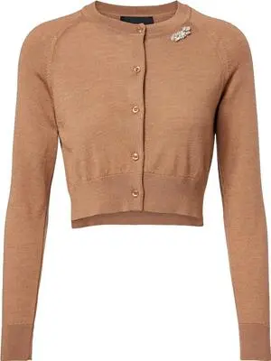 Simone Rocha Embellished Cropped Wool And Silk Cardigan - Beige