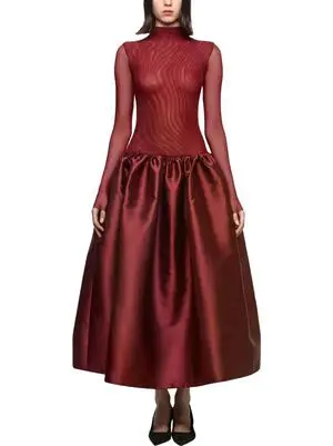 ATU BODY COUTURE Sheer Ruffled High Neck Maxi Dress - Red