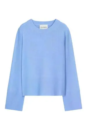 Closed Ribbed Detail Lambswool Crew Neck Sweater - Blue