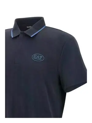 EA7 Contrast-trim Logo Polo Shirt - Blue